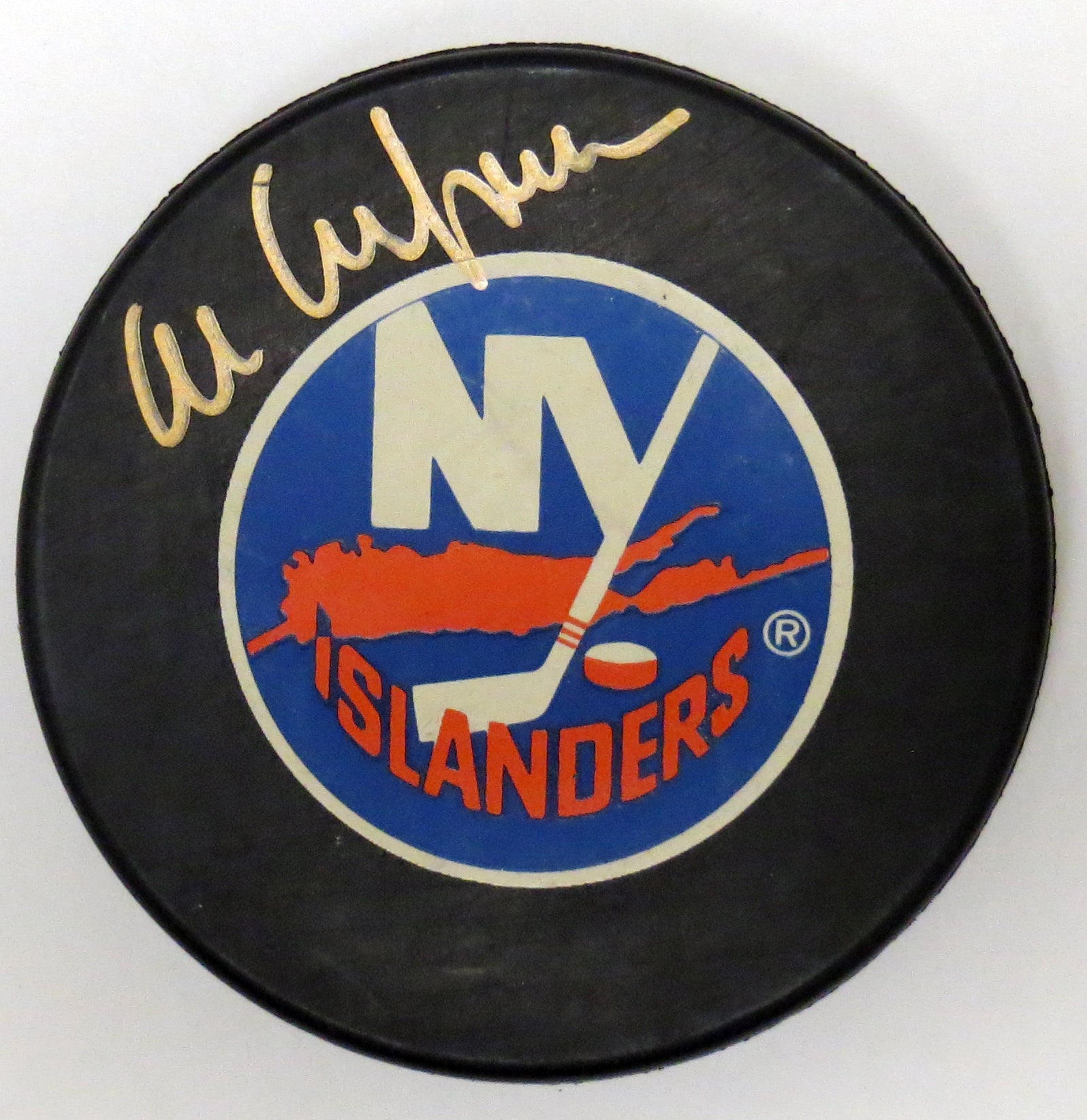 Al Arbour Autographed New York Islanders Logo Hockey Puck JSA Authenti ...