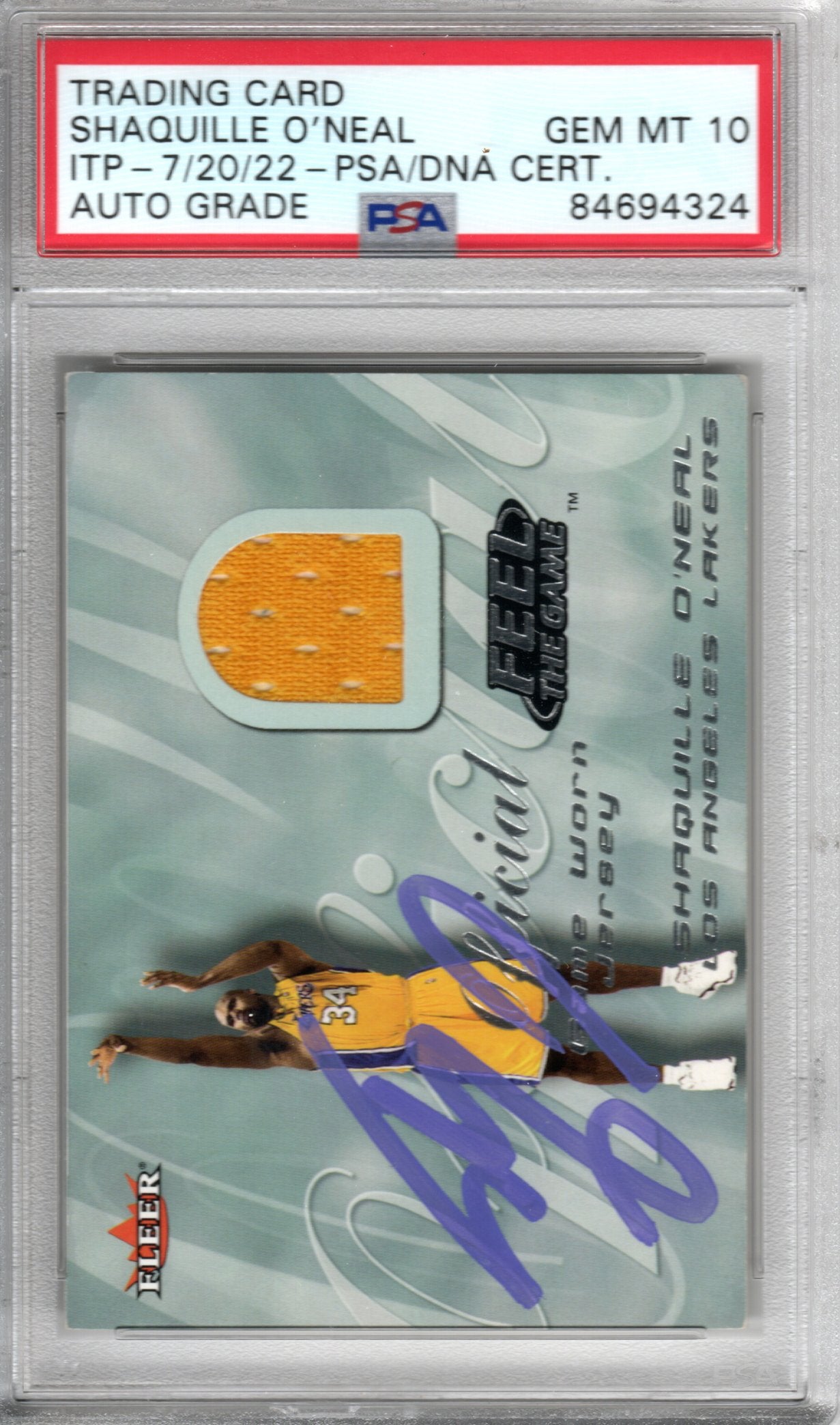 Shaquille O'Neal Autographed Lakers Encapsulated 2000 Fleer Game Worn ...