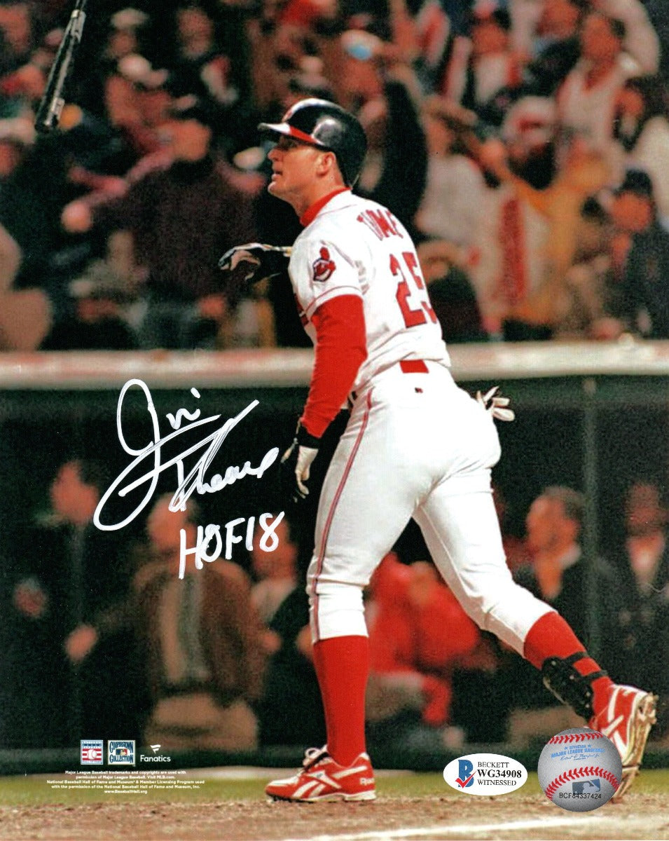 Jim Thome Autographed Cleveland Indians Bat Flip 8x10 Photo W/ HOF 18 ...